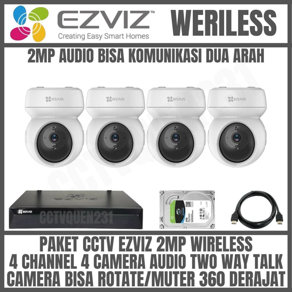 Jual Paket cctv ezviz ip camera nvr 4 channel 4 kamera 2mp audio two ...