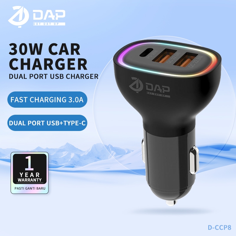 Jual DAP D-CCP8 Car Charger PD 30 Watt QC 22.5 Watt 1 Port Type C & 2 ...