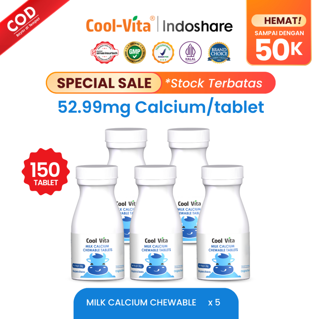 Jual Coolvita 5 Botol Calcium Chewable - Tablet Kunyah Suplemen Kalsium ...