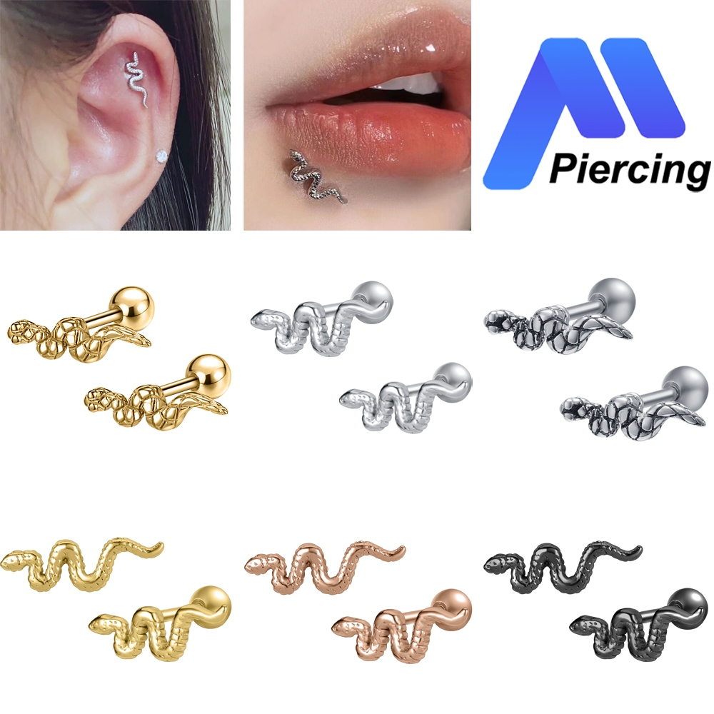 Jual 1 Pair Stainless Steel Ear Stud Piercing 16G Stud Earring Snake ...