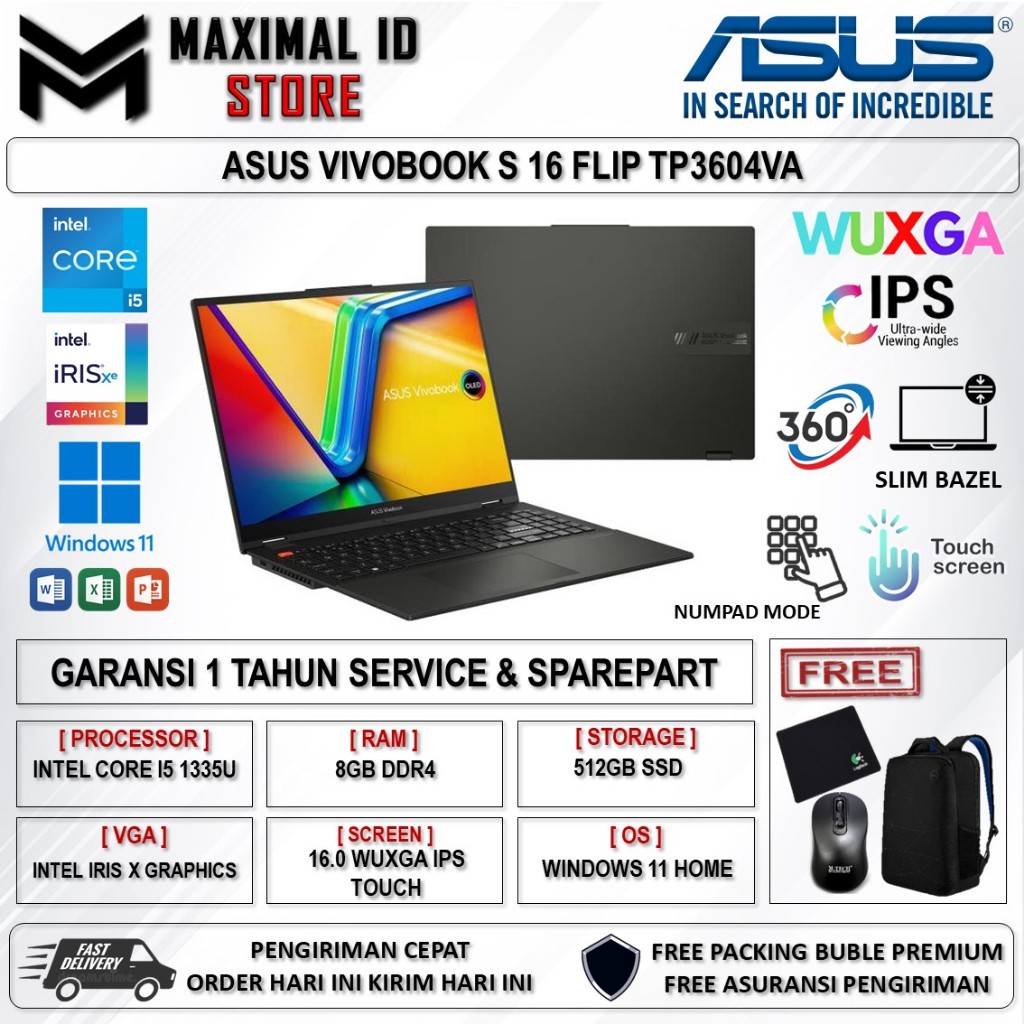 Jual ASUS VIVOBOOK S 16 FLIP TP3604VA INTEL I5 1335U 8GB 512GB 16.0 ...