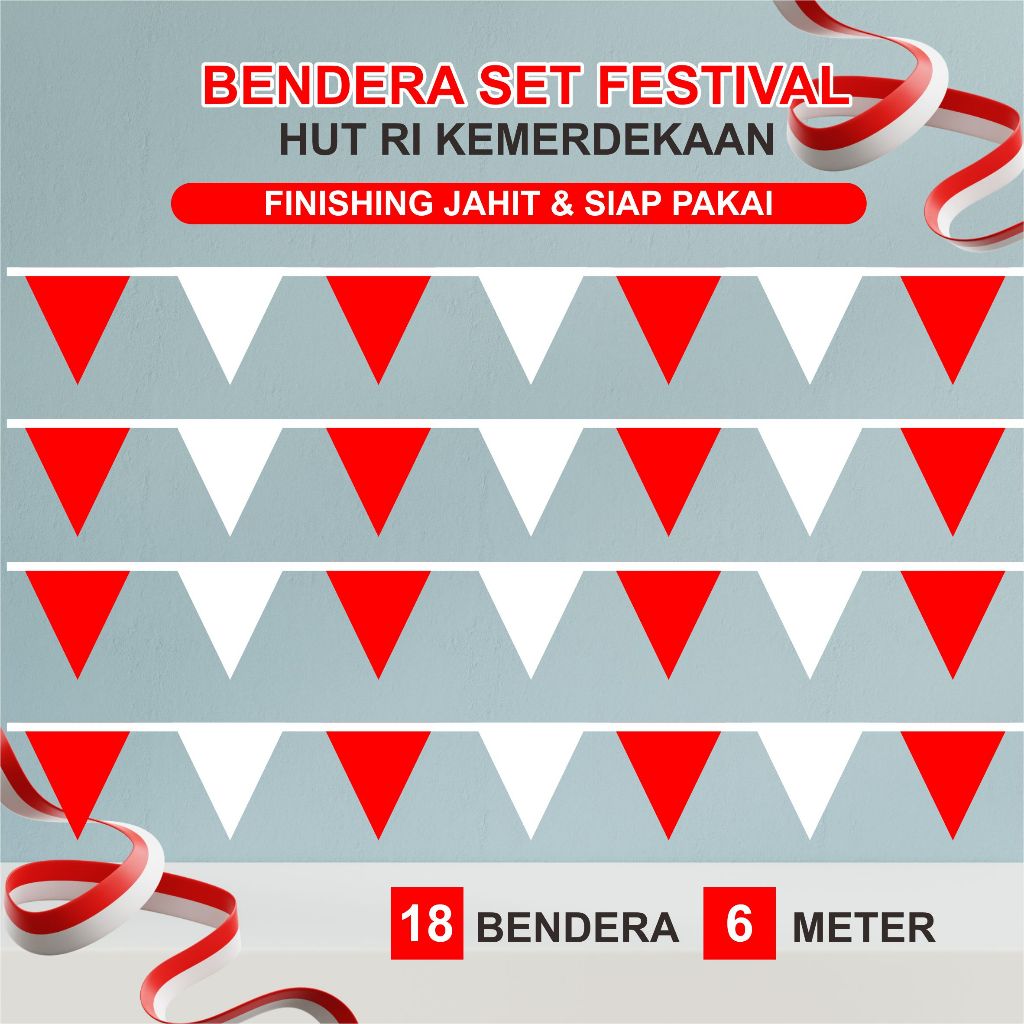 Jual Bendera Renteng Merah Putih Segitiga Festival Kemerdekaan HUT Indonesia | Shopee Indonesia