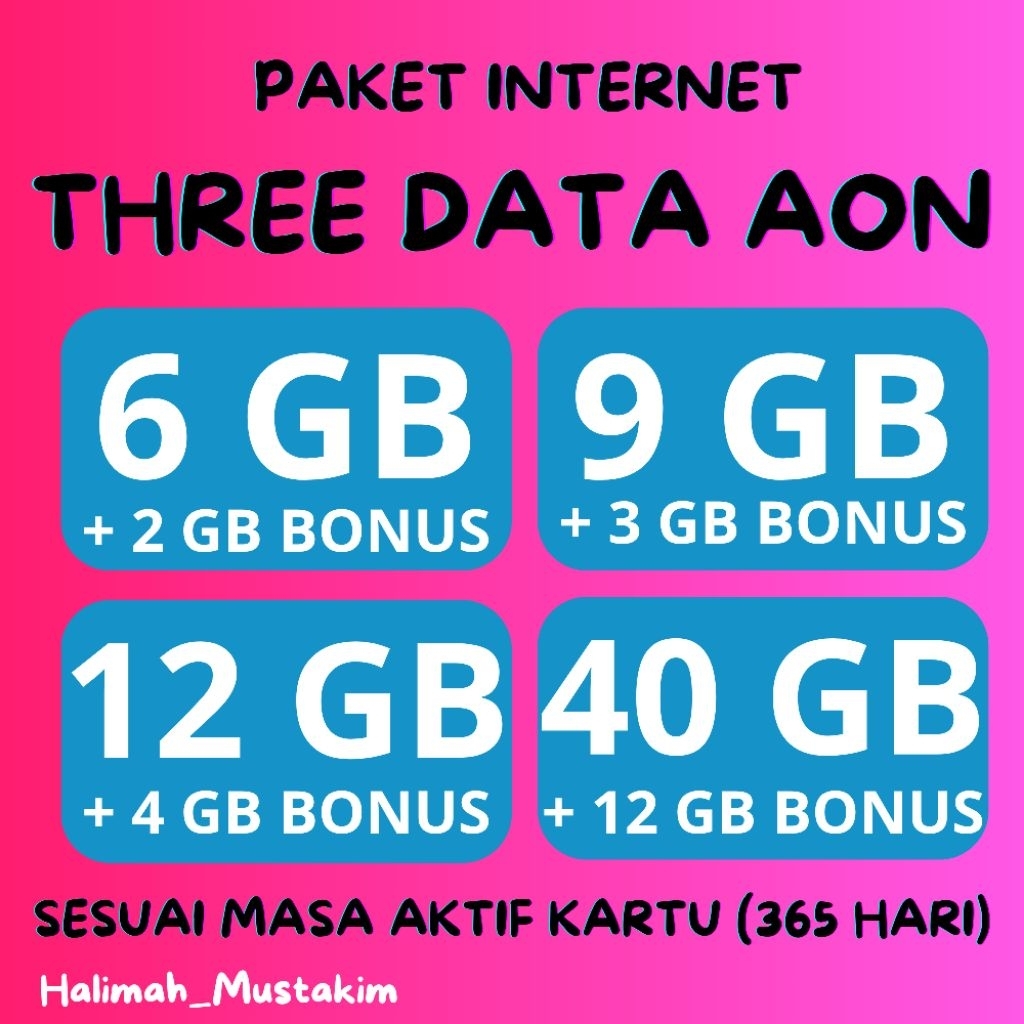 Jual Paket Internet Tri (3) Three Data AON ( 6 GB, 9 GB, 12 GB, 40 GB) | Always ON | Aktif ...