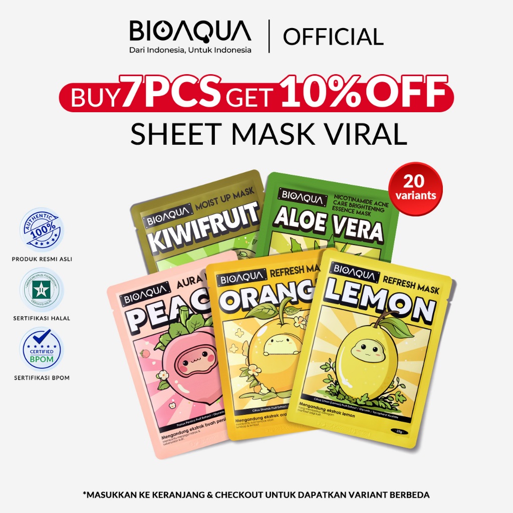 Jual BIOAQUA Masker Sheet Mask Vegetables and Fruits Series Natural Plant Essence Face Mask ...