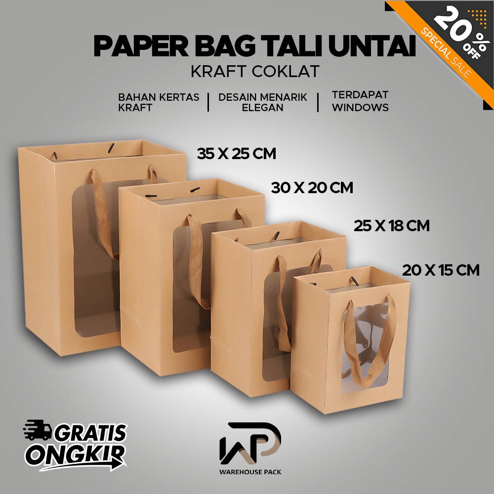 Jual Paper Bag Tali Untai Coklat Windows | PaperBag Tali Untai Warna ...