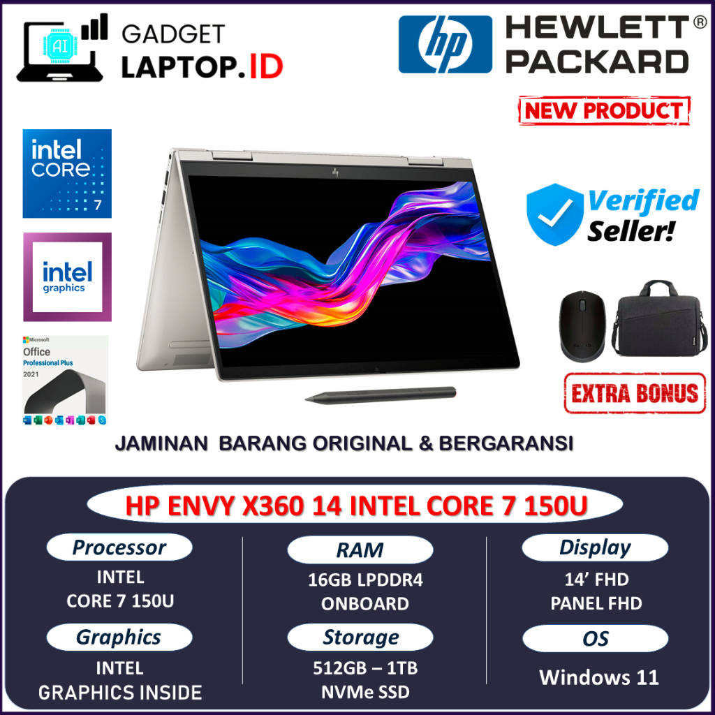 Jual Laptop HP Envy x360 14-es1023dx Intel Core 7 150U 16GB 1TB Full HD ...