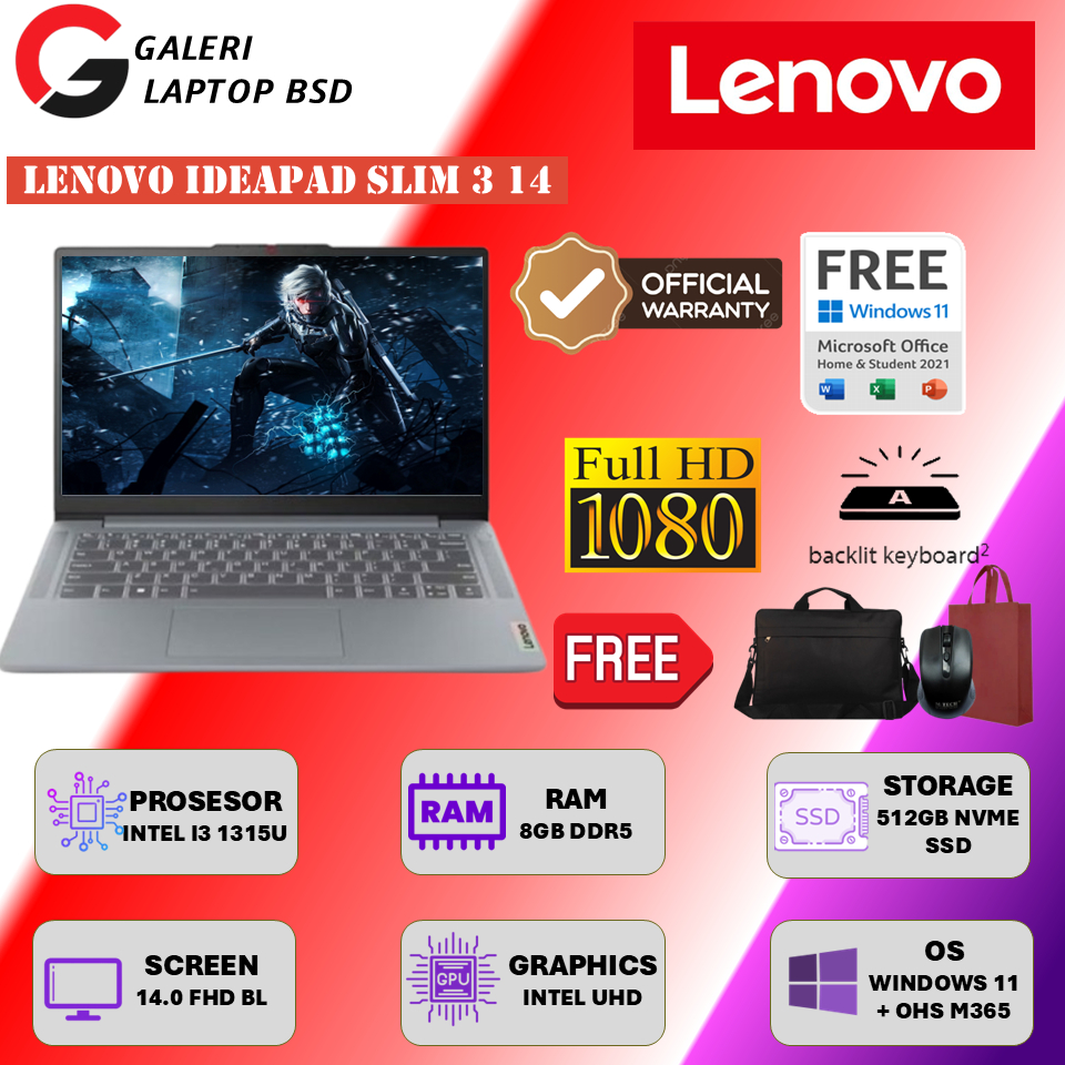 Jual Laptop LENOVO Ideapad slim 3i 14 INTEL I3 1315U RAM 8GB SSD 512GB ...