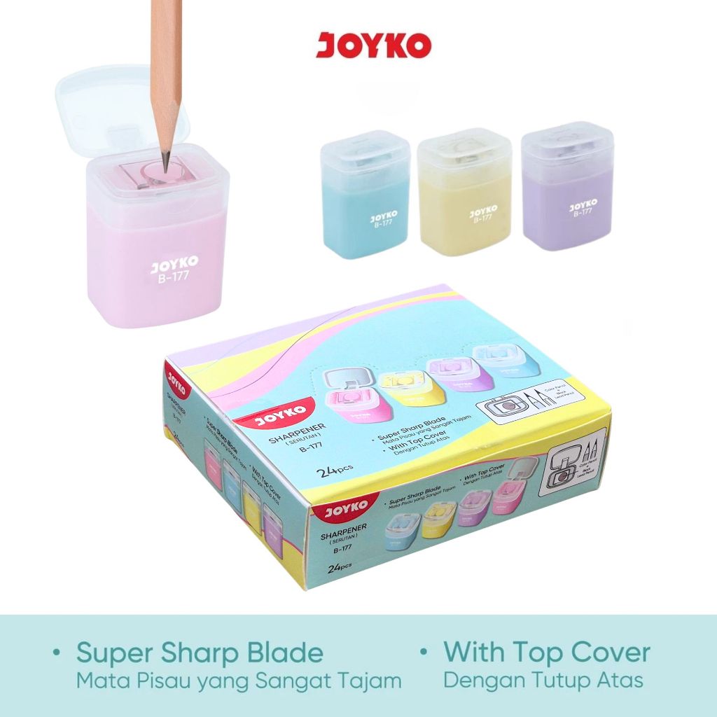 Jual 1 BOX / 24 Pcs Sharpener / Rautan Joyko B-177 Pastel | Shopee ...