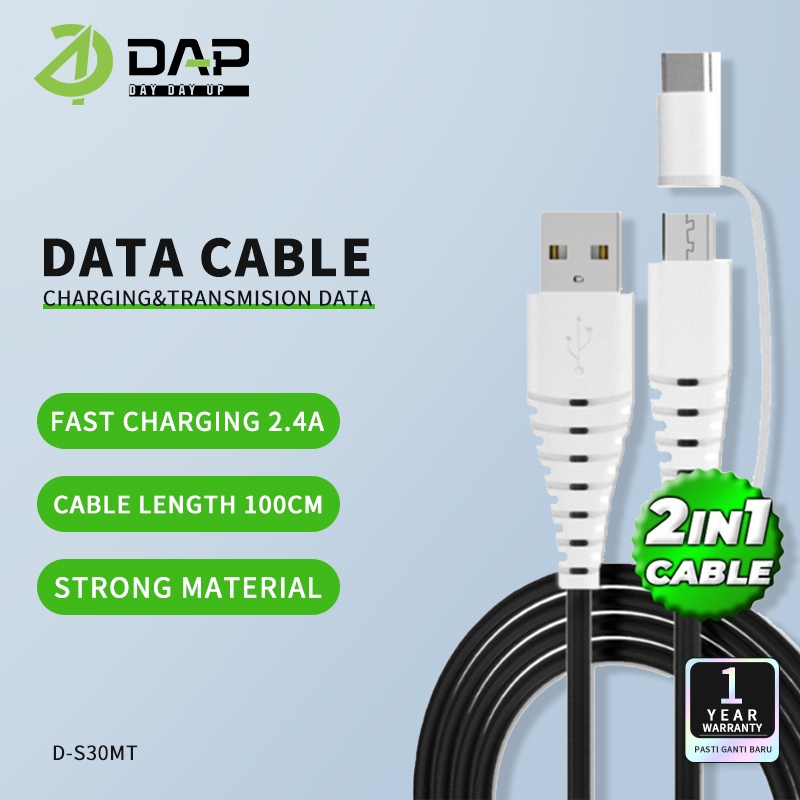 Jual Kabel Data Cable Data Micro USB & Type C 2 In 1 DAP Fast Charging ...