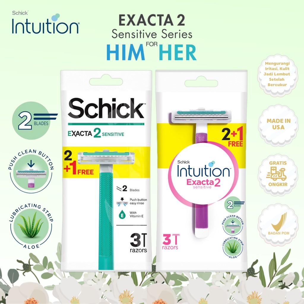 Jual SCHICK Exacta 2 Sensitive Women 2 + 1 Pink | Hijau - Pisau Cukur ...