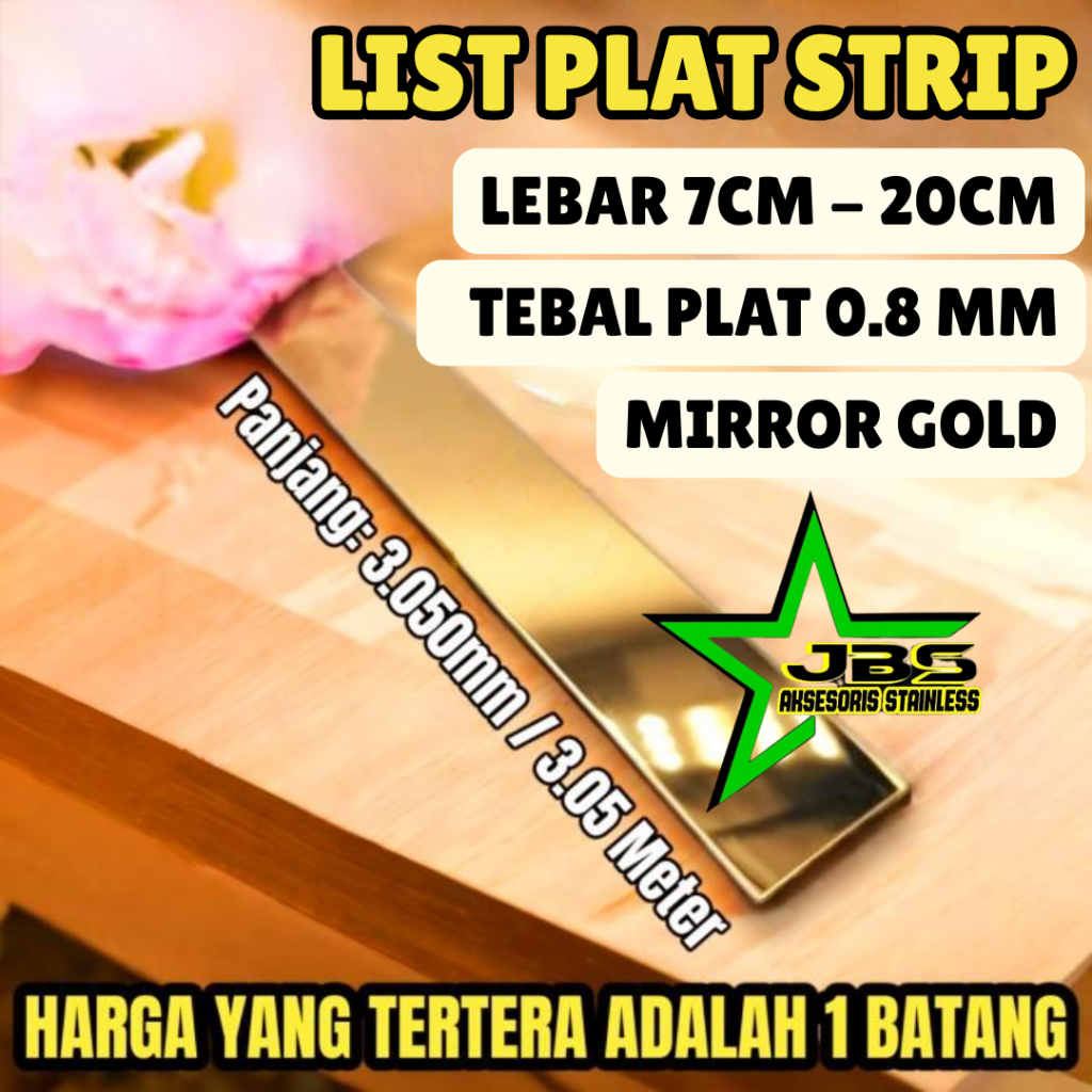 Jual LIST PLAT STRIP GOLD MIRROR / KILAP (L) 70MM-200MM × (P)305CM × (T ...