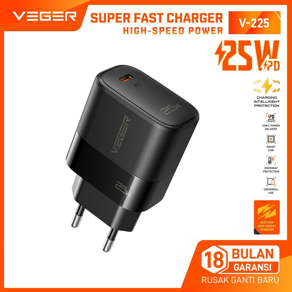 Jual VEGER Charger V225 25W PD Super Fast Charging | USB TYPE C Power ...