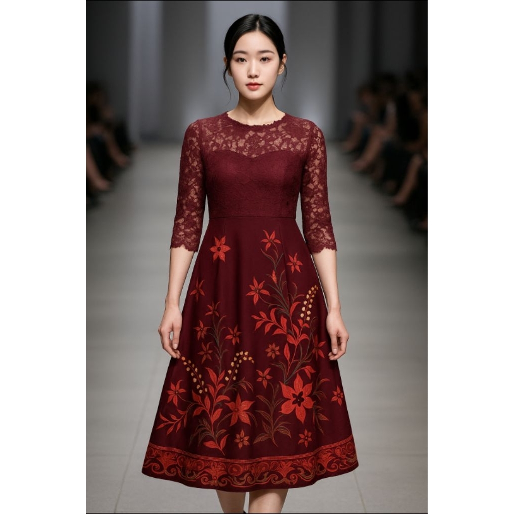 Jual dress batik pesta elegan batik kombinasi mewah murah | Shopee ...