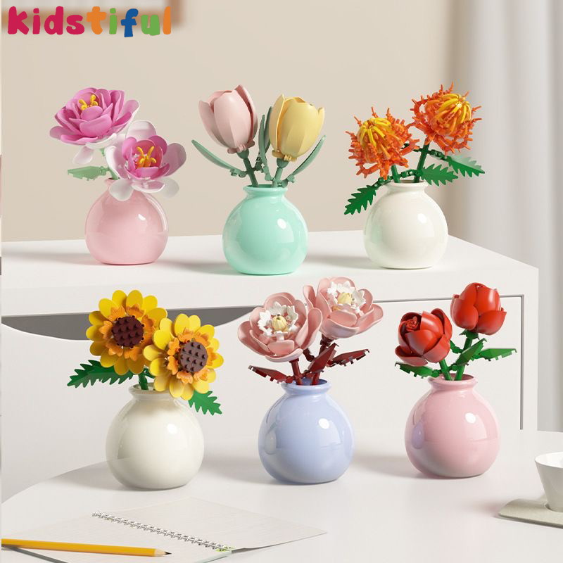Jual [Dengan vas] Bricks Bunga Mainan Blok Mini Pot Sukulen DIY Flower ...