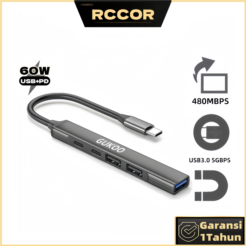 Jual RCCOR HUB Multi Port Type-C Terlaris! 3 USB + 2 Type-C / 2 USB + 1 Type-C - Bisa COD ...