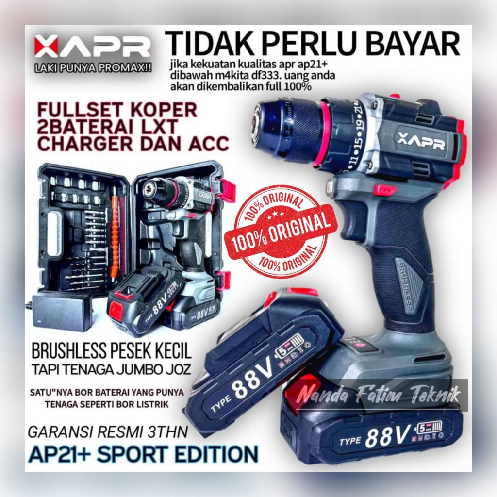 Jual APR JAPAN AP21+ Mesin Bor Baterai Brushless 10mm 2Batrei 88vf ...