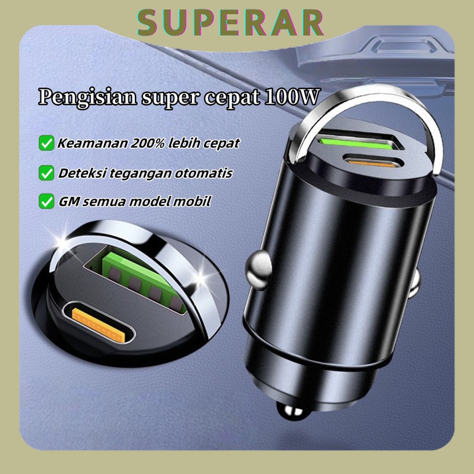 Jual 2 Ports Tipe-C Mobil Fast Charging Pengisi Daya Pemantik Rokok ...