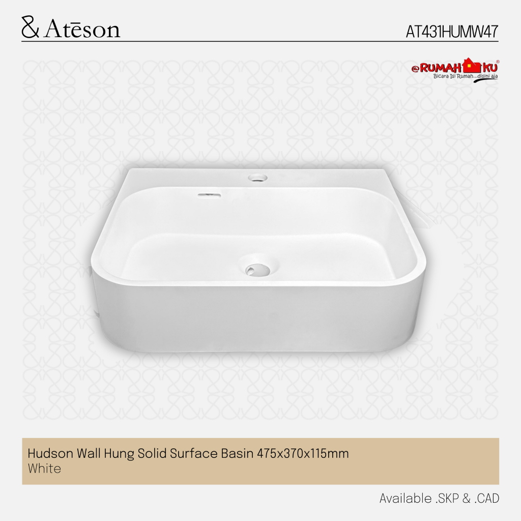 Jual Wastafel Gantung Full Body Solid Surface ATESON AT431HUMW47 Hudson ...