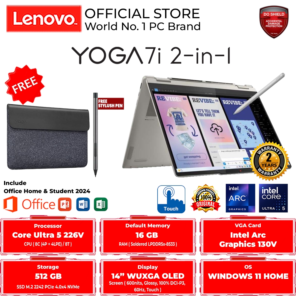 Jual LENOVO YOGA 7i 2-in-1 14ILL10 7NID SEASHELL INTEL CORE ULTRA 5 ...