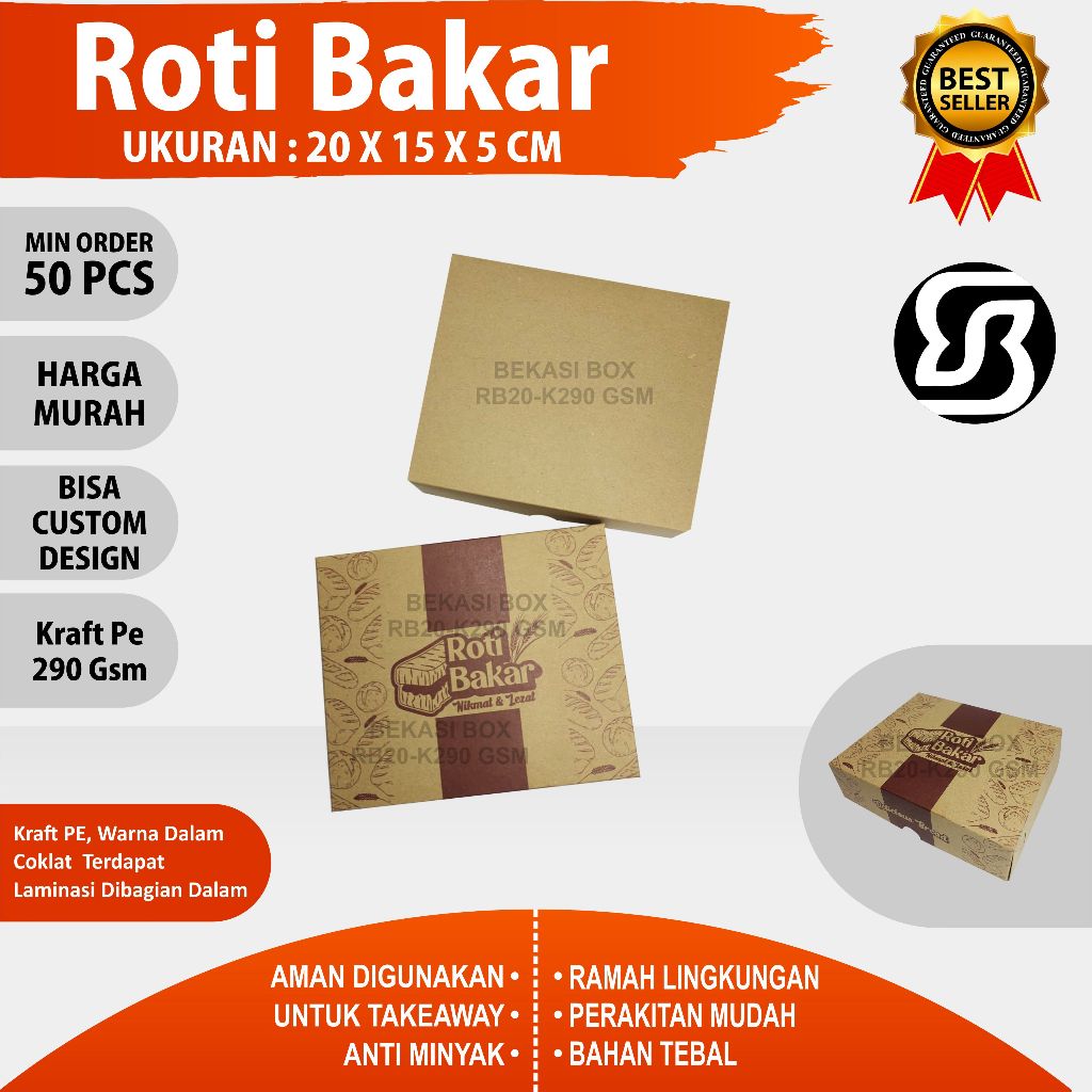 Jual Box Roti Bakar Take Away 20 x 15 x 5 cm / Dus Kue Brownies / Box ...