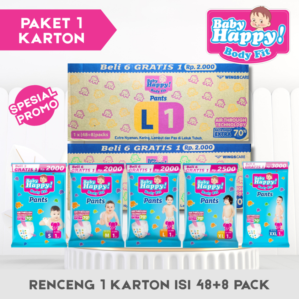 Jual PAKET 1 KARTON Baby Happy Pants RENCENG / Sacet isi ( 48+8 ) Popok ...