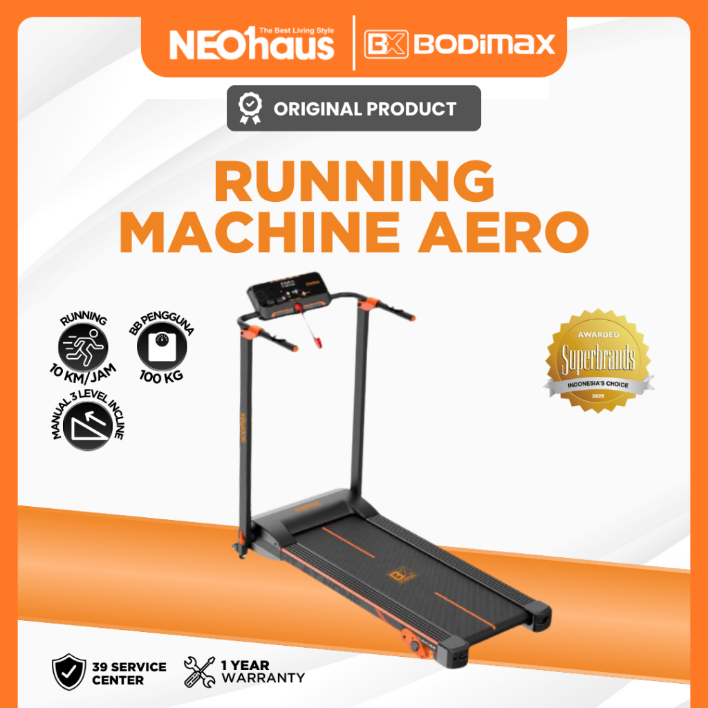 Jual BODIMAX RUNNING MACHINE AERO / Treadmill 10KM/H / Incline 3 Level ...