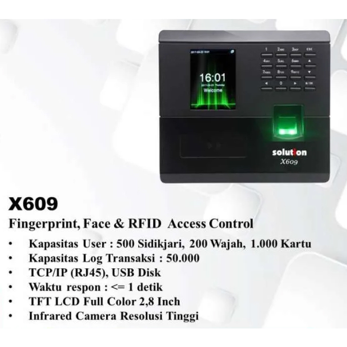 Jual Fingerprint Solution X609, Usb, Rj45, finger, wajah, kartu ...