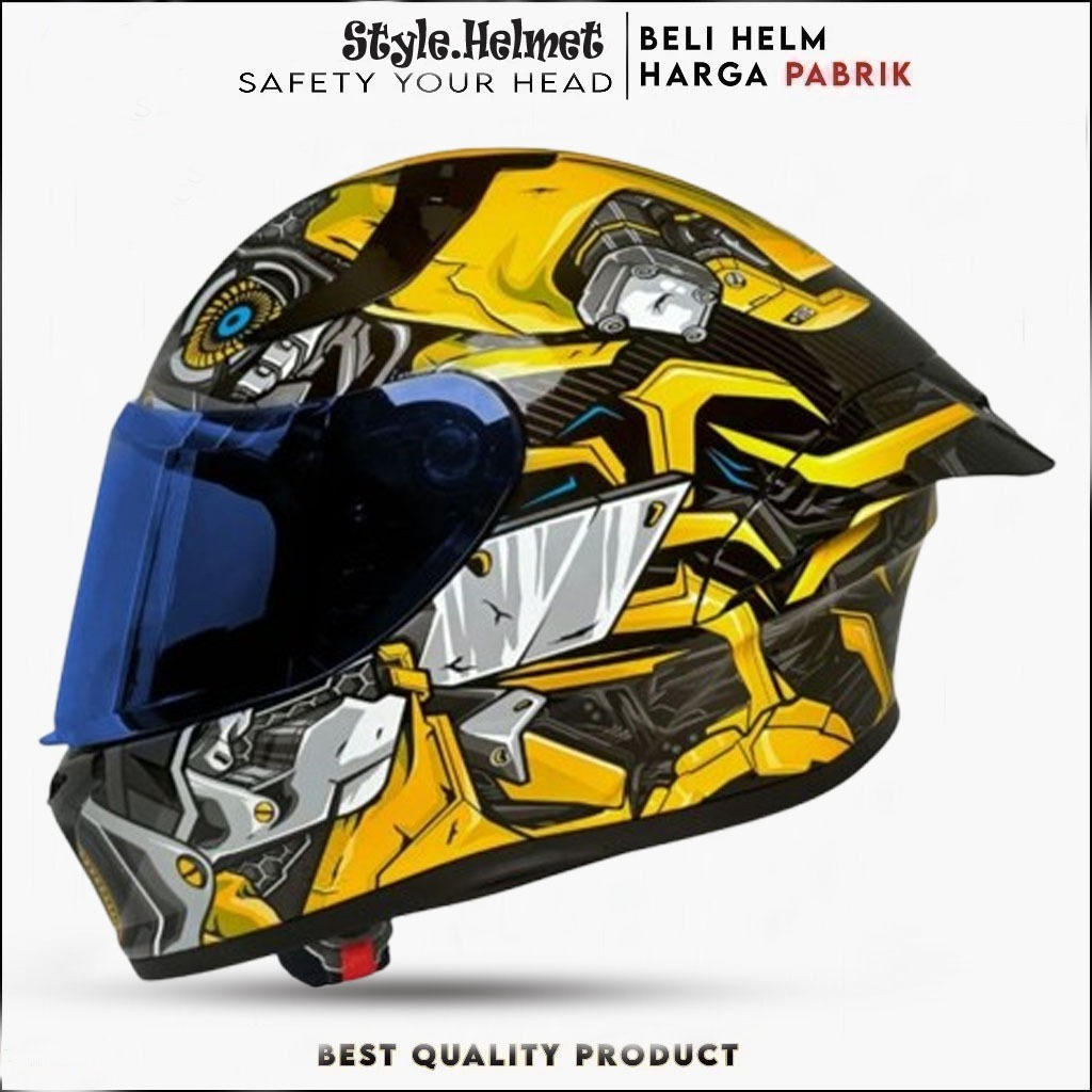Jual Helm Full face Skj Falcon Bumblebee Kaca Visor Blue/Helm Full Face ...