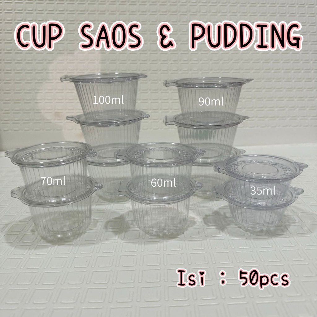 Jual Isi 50pcs Mika Cup Pudding Agar / Mika Sambal + Tutup Sambung 35ml 60ml 70ml 90ml 100ml ...