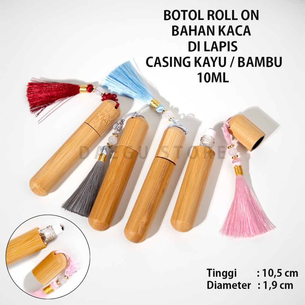 Jual Botol Roll On Kaca 10ml — Cover / Casing Kayu Bambu, Rumbai Tassel ...