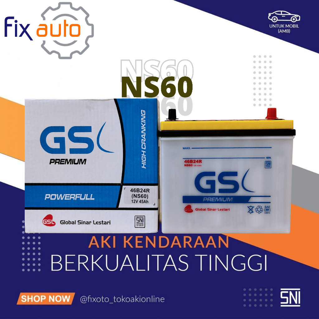 Jual Aki Mobil Basah GSL Premium NS60 46B24R Powerfull 45Ah 12V | Shopee Indonesia