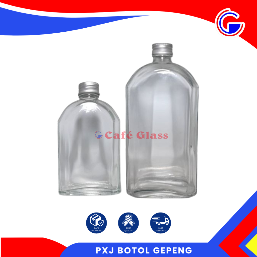Jual BOTOL KACA PXJ GEPENG TRANSPARAN | BOTOL MINUMAN FLAT PREMIUM ...