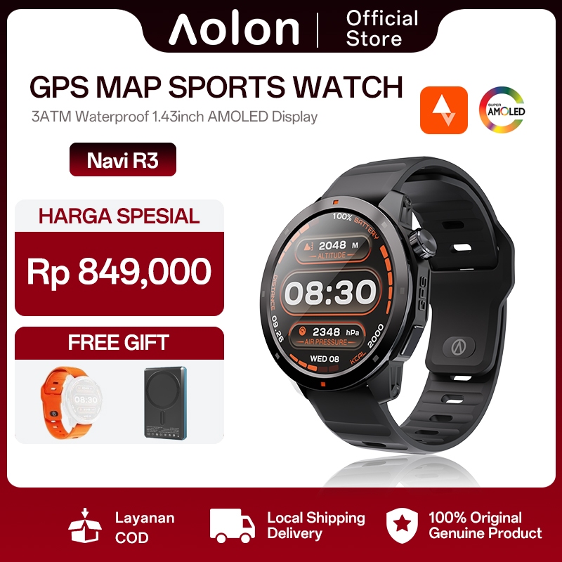 Jual Aolon Navi R3 Smart Watch GPS Map Running Pace AMOLED AOD Display ...