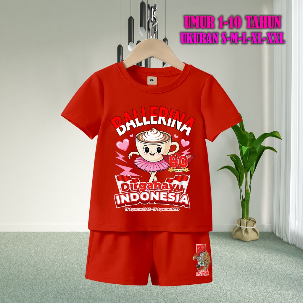 Jual Setelan Anak Lengan Pendek 17 Agustus HUT Ke-80 RI Umur 1-10 Tahun ...