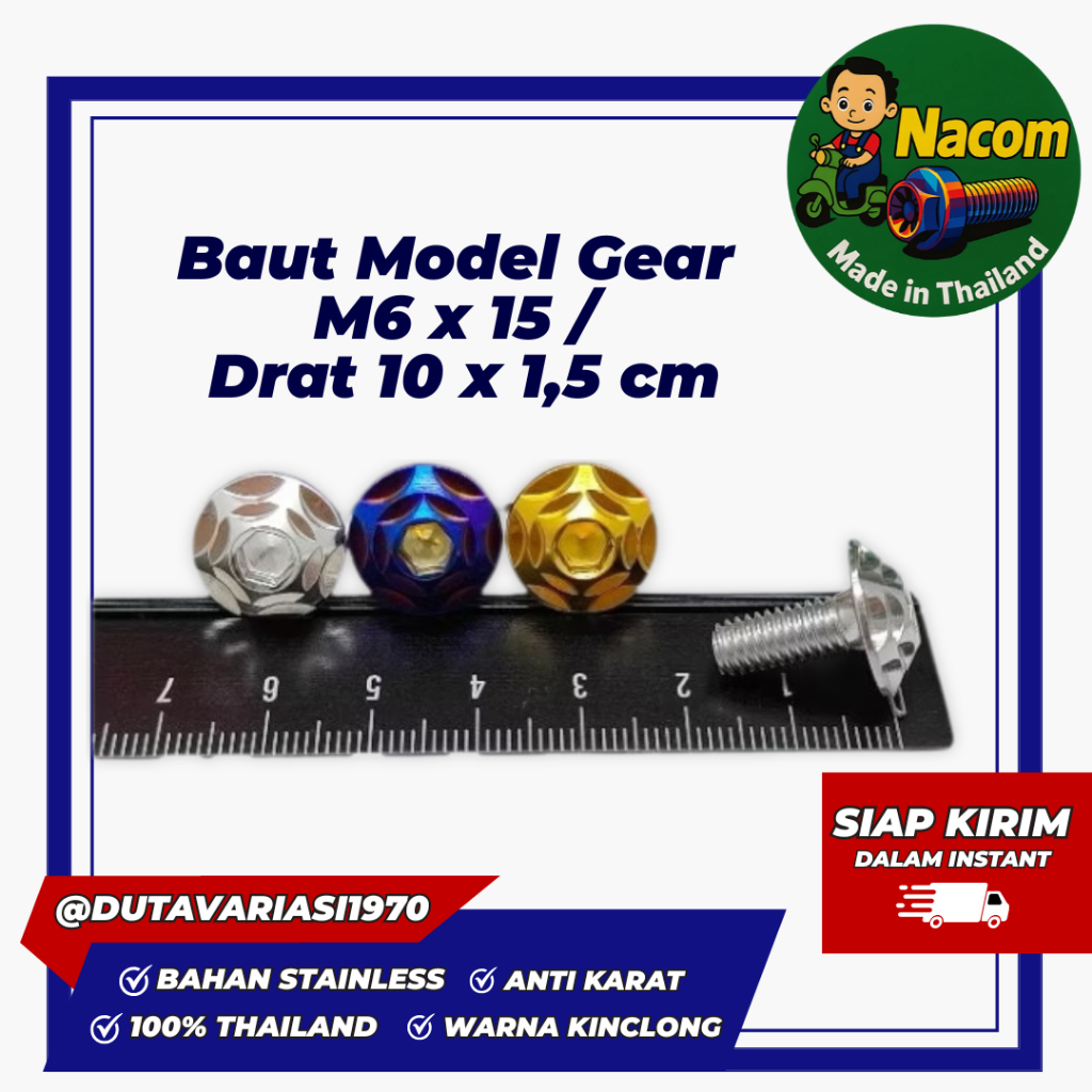 Jual Baut Model Gear Drat 10 x 1,5 cm/ M6 x 15 - Stainless Thailand ...