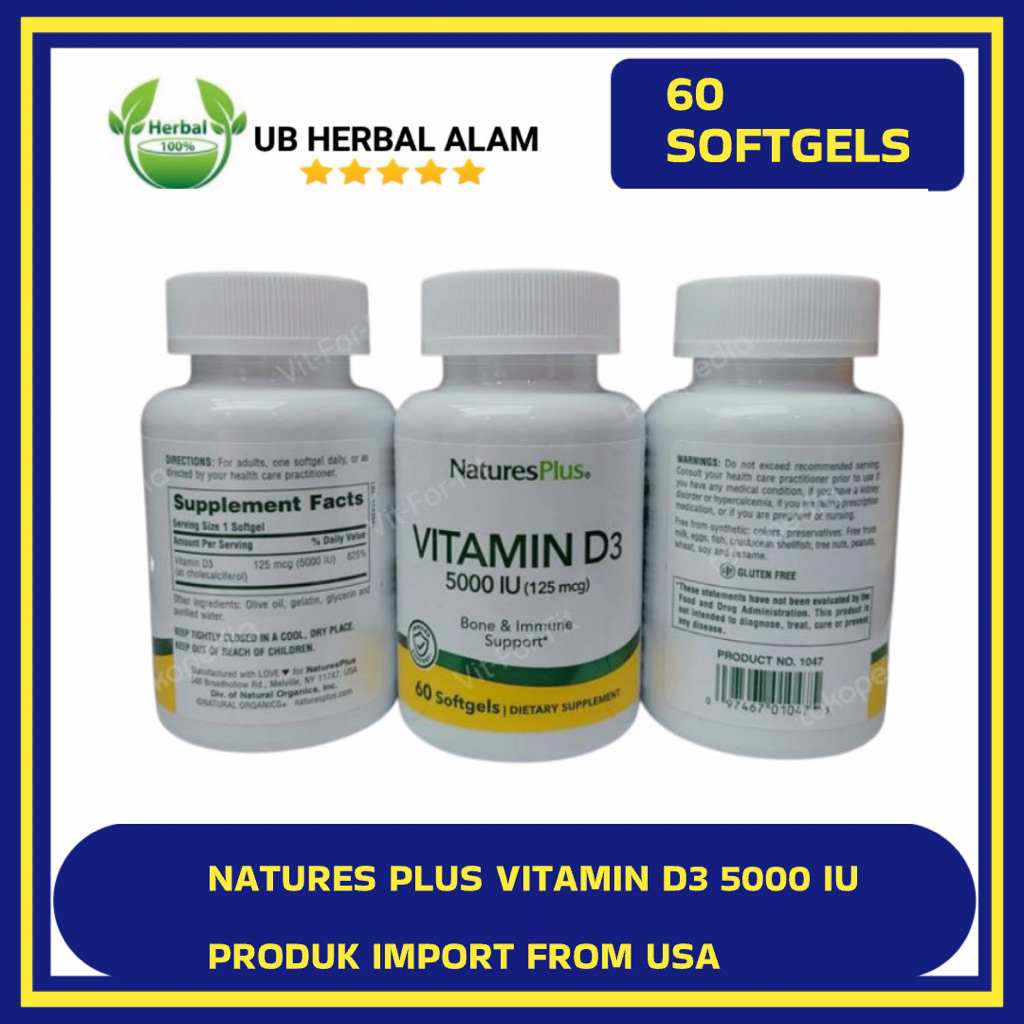 Jual Natures Plus Vitamin D3 5000 IU 60 Softgels USA | Shopee Indonesia