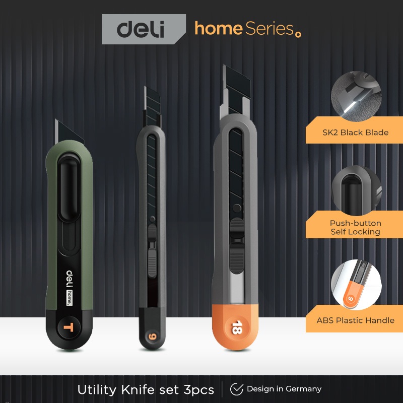 Jual Deli Tools Home Series Art Utility Knife Sets 3Pcs Cutter SK2 ...