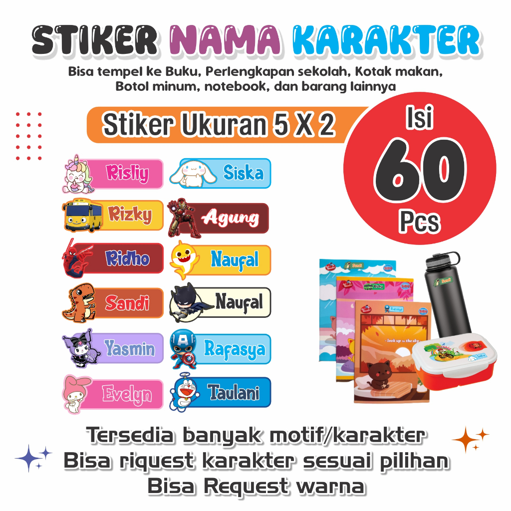 Jual STIKER NAMA, LABEL NAMA, STIKER BUKU, LABEL BOTOL KARAKTER ...