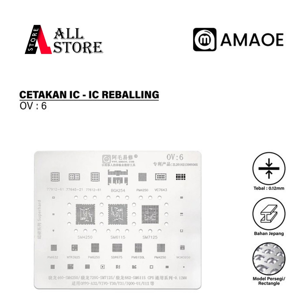 Jual Amaoe OV 6 Cetakan IC BGA Stencil For OPPO A32/VIVO Y30/Y31 SM4250 ...