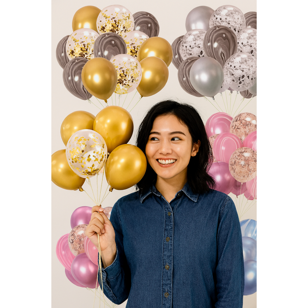Jual paket balon confetti mix chrome dan marble gold silver pink biru ...