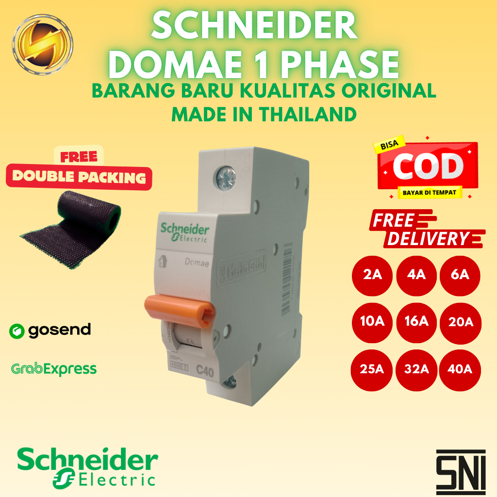 Jual MCB Schneider 1P / 1 Phase Domae Model Lama SNI Pin Oren C 2A 4A 6A 10A 16A 20A 25A 32A 40A ...