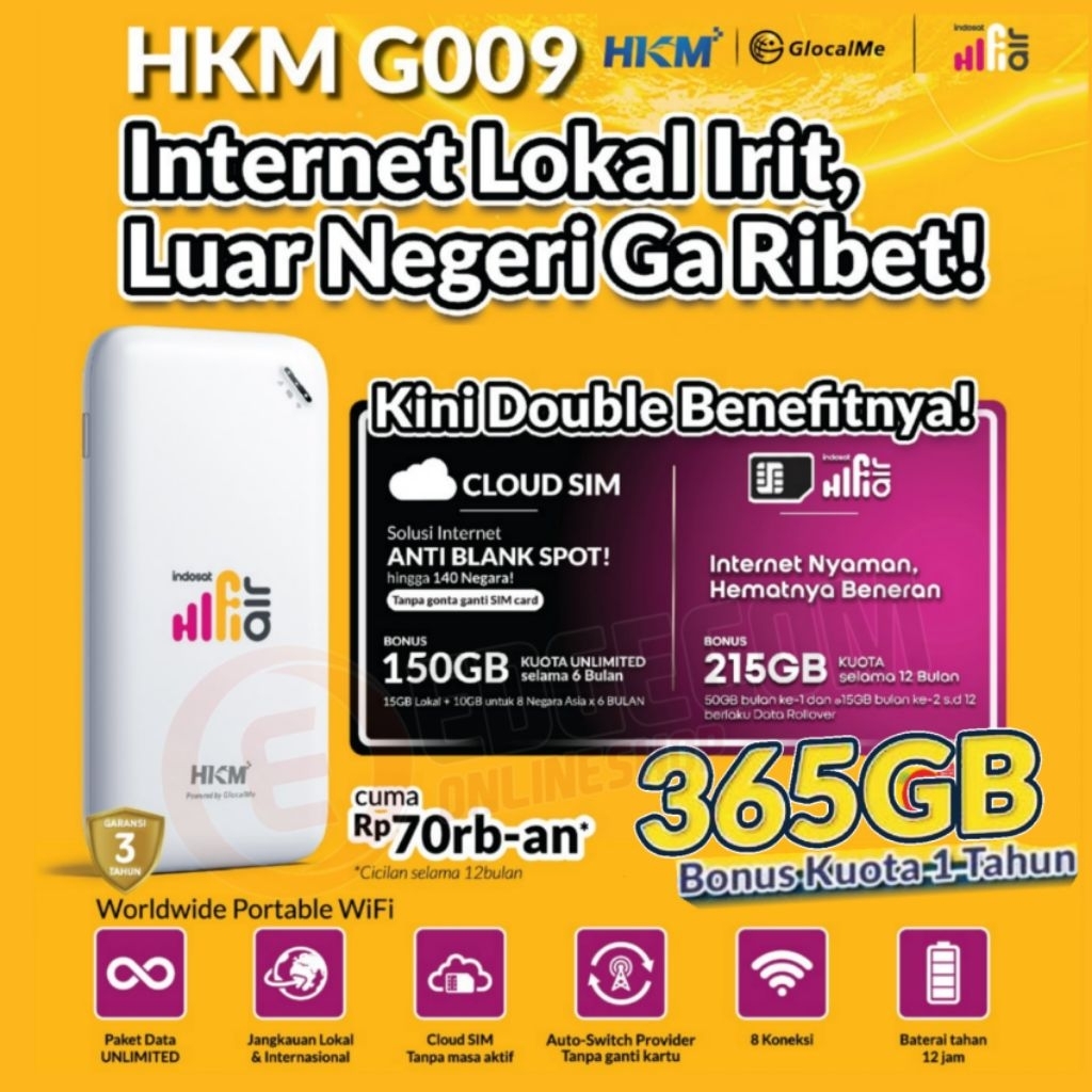 Jual HKM G009 MODEM MiFi 4G free data 365GB Worldwide modem travel ...