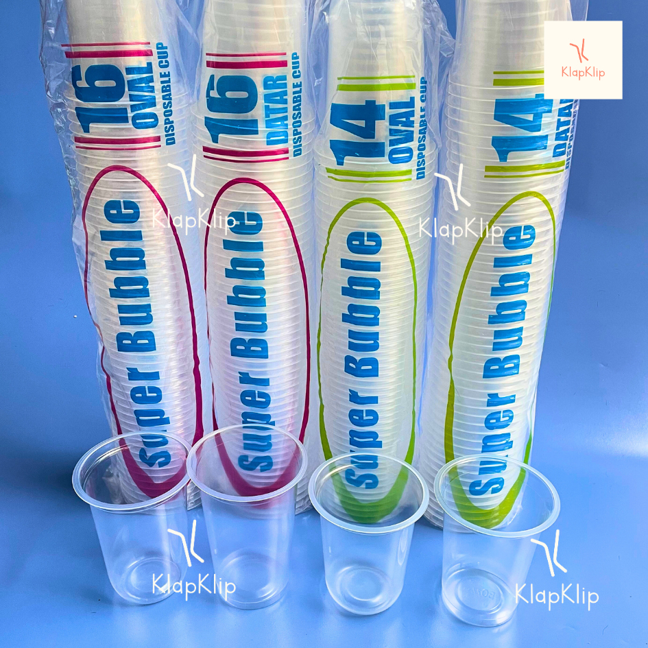 Jual 1pack=50pcs Cup 14oz 16oz Datar Oval Super Bubble - Gelas Plastik ...