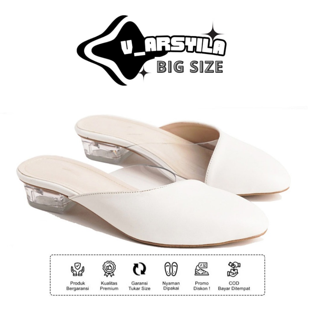 Jual Sepatu Sandal Heels Mules Hak Kaca 3cm Rendah Ukuran Jumbo Besar ...
