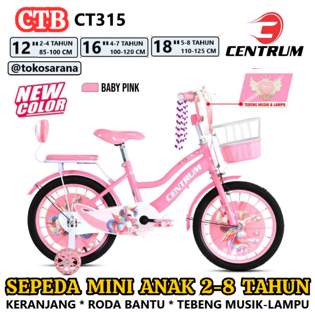 Jual Sepeda Anak Centrum CT315 CTB 2-8 Tahun 12 16 18 Inci Hi-Ten Steel Step Through Frame City ...