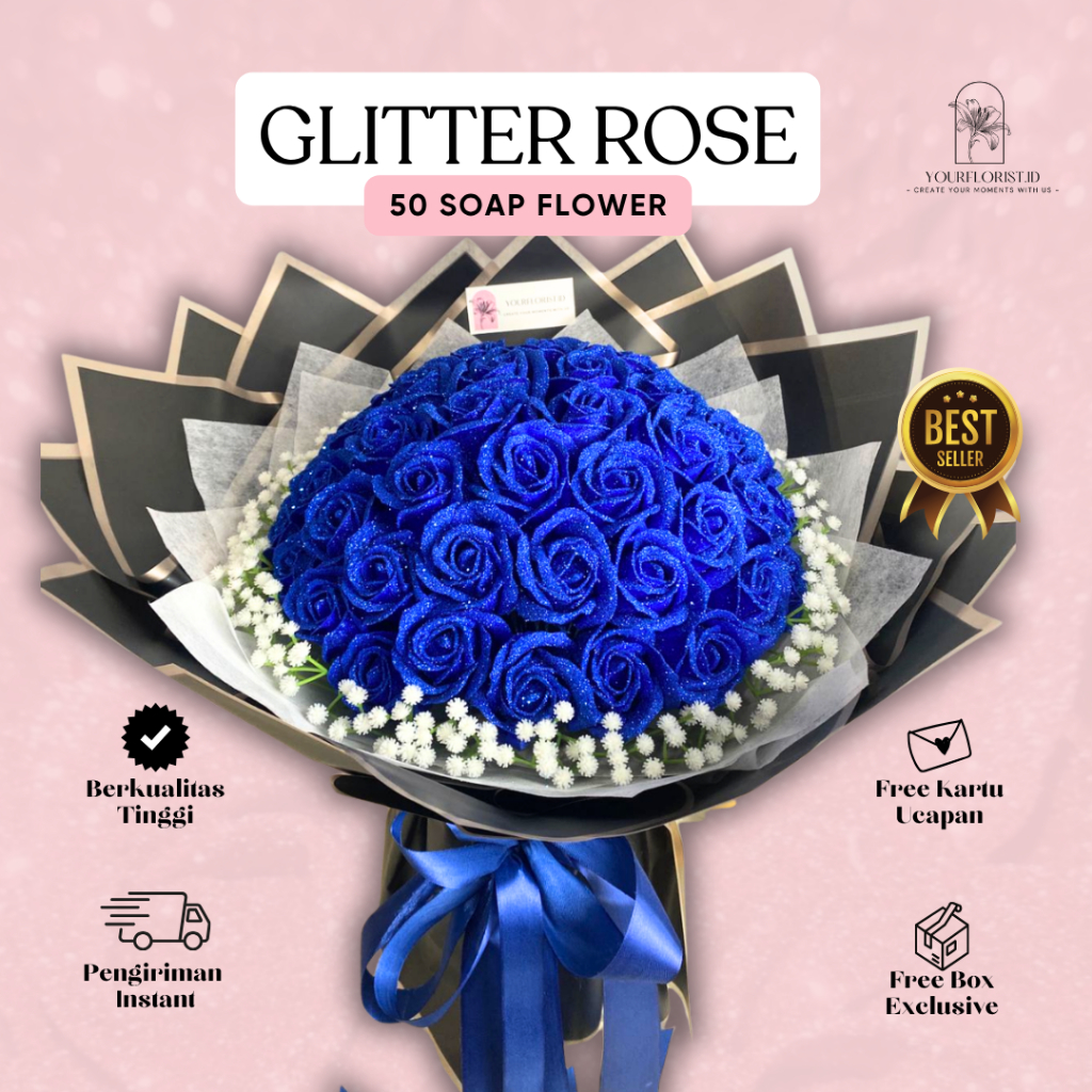 Jual Buket Bunga Wisuda Ready Stock Instant Glitter Rose 50 Tangkai ...