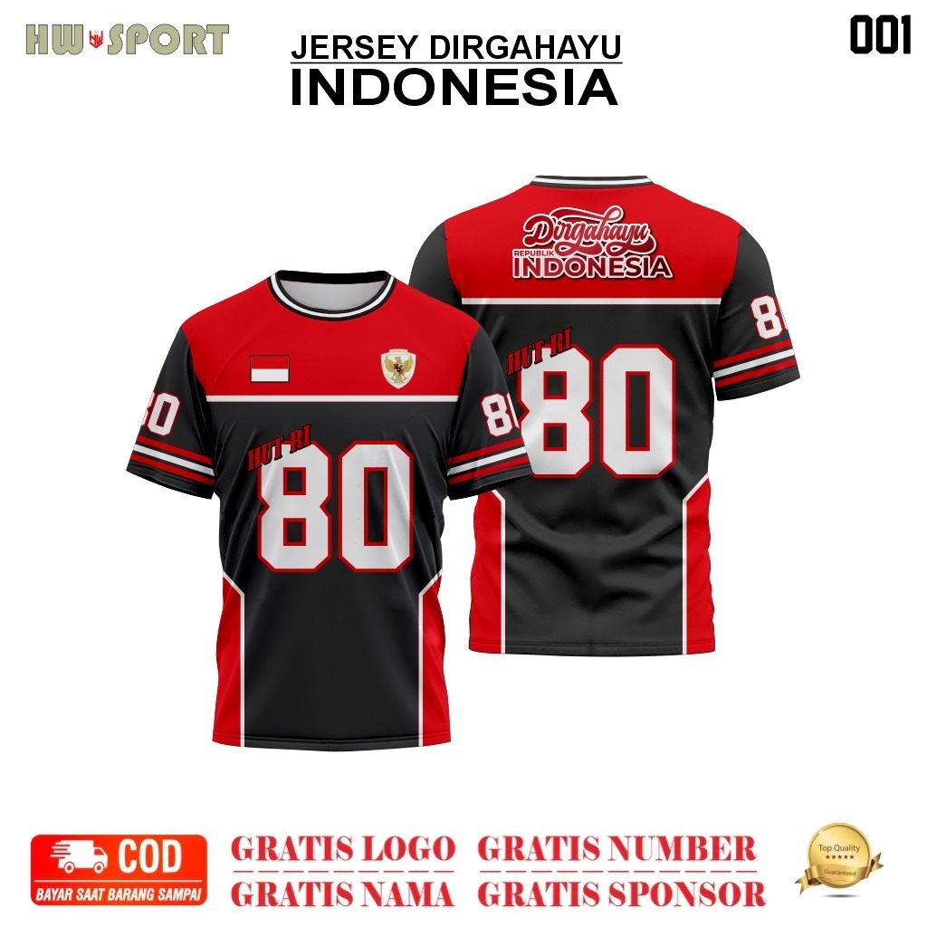 Jual DJ 001 JERSEY EDISI DIRGAHAYU INDONESIA'80 TERBARU 2025 Full ...