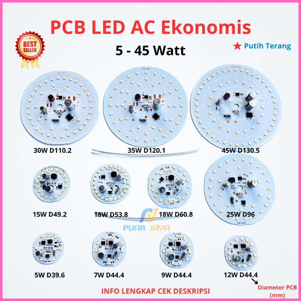 Jual PCB Lampu LED AC Ekonomis Watt Lengkap 5W 7W 9W 12W 15W 18W 25W ...