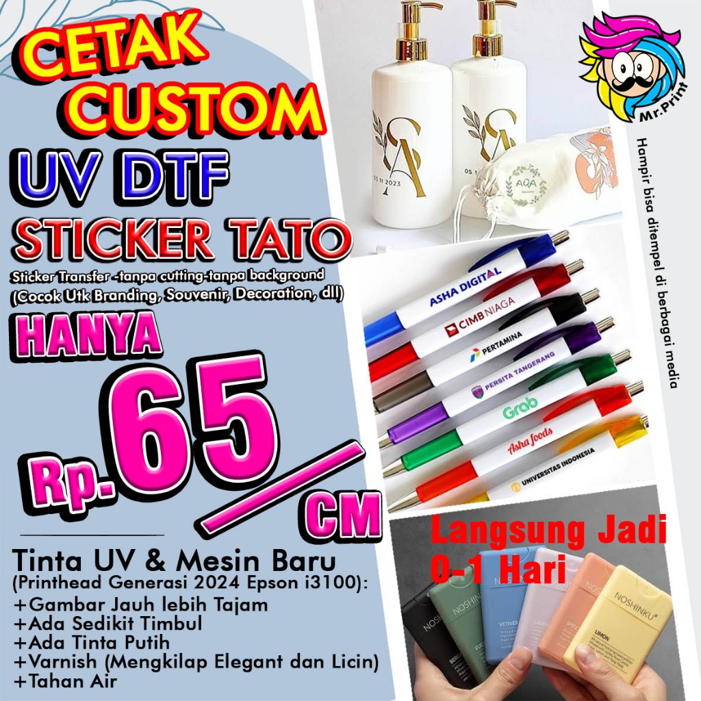 Jual Cetak Custom Sticker UV DTF Stiker Tato Tattoo C Meteran Untuk ...