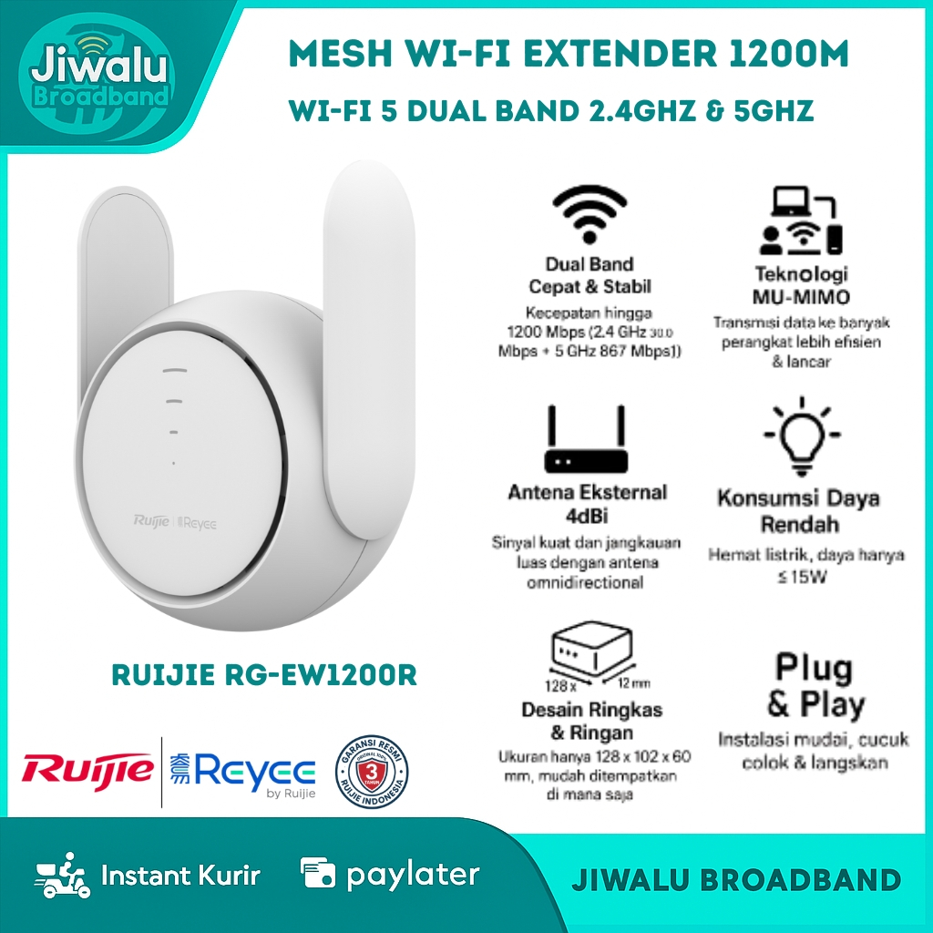 Jual Ruijie Reyee RG-EW1200R Mesh Wi-Fi 5 Extender 1200M Dual band (2 ...